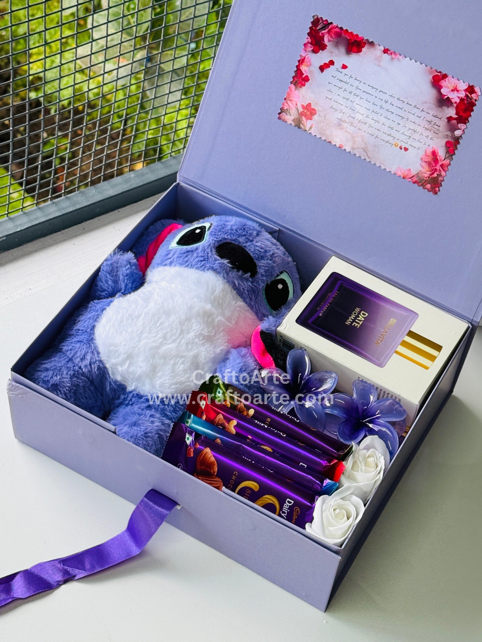 Surprise Gift Box Hamper with Teddy, Chocolates & Perfume – Crafto Arte